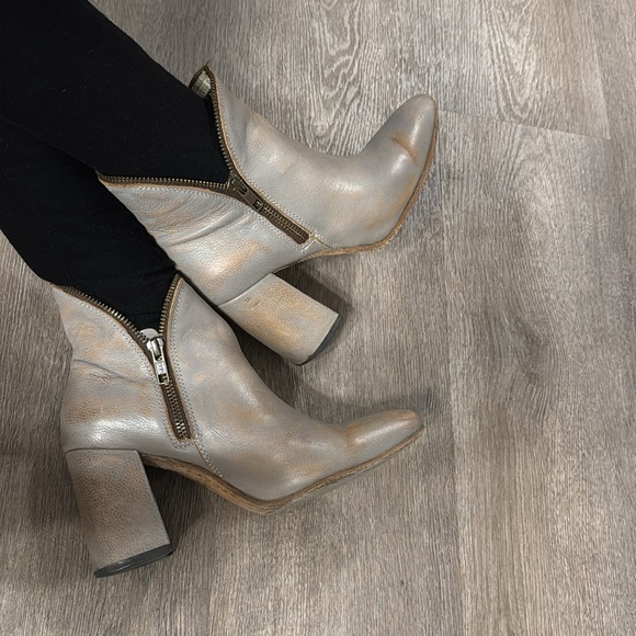Freebird by Steven | Shoes | Freebird Jalessa Boots Distressed Ankle Booties Grey And Brass ...